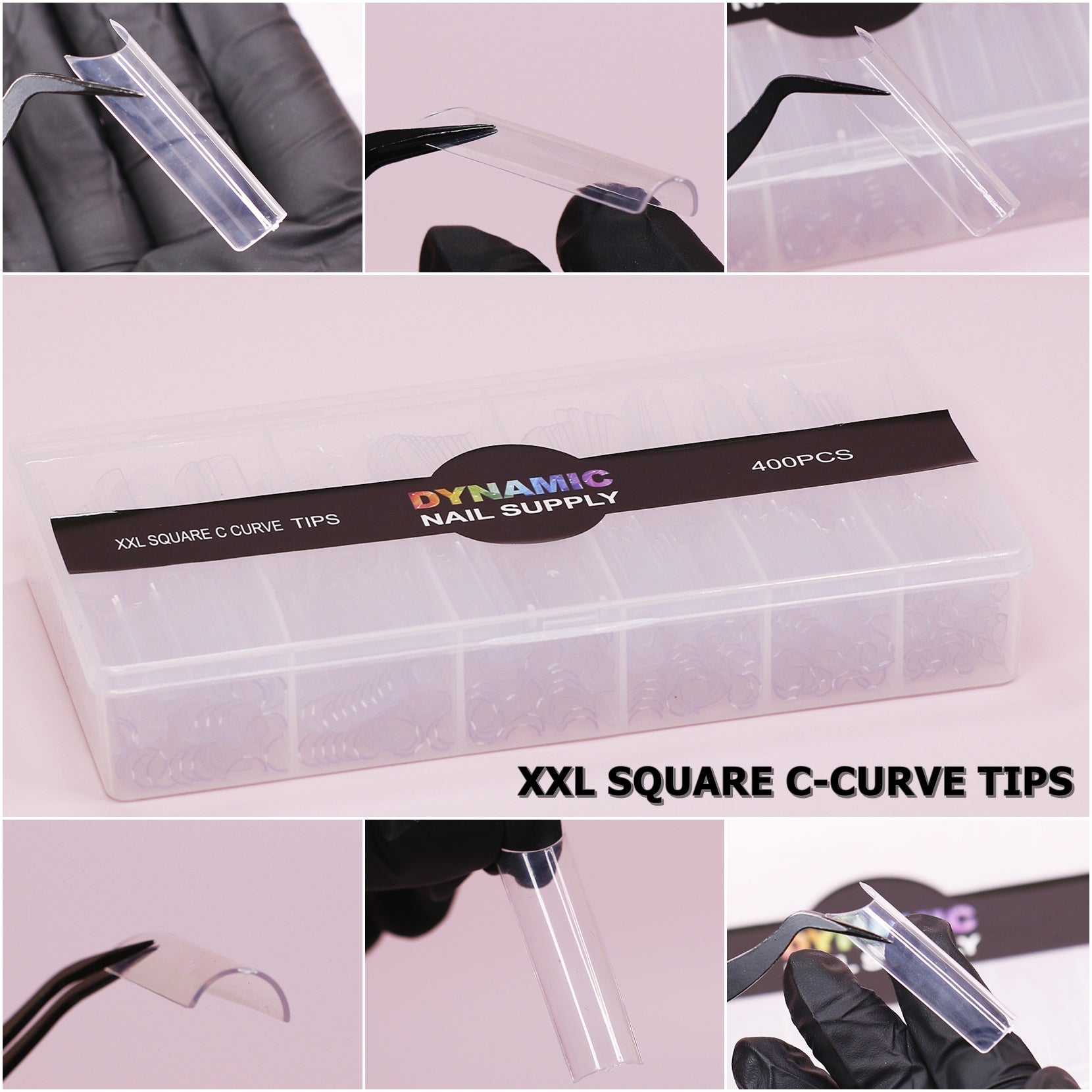XXL Long Square C-Curve Nail Tips - Box - 400 pcs - 10 sizes - Clear t ...