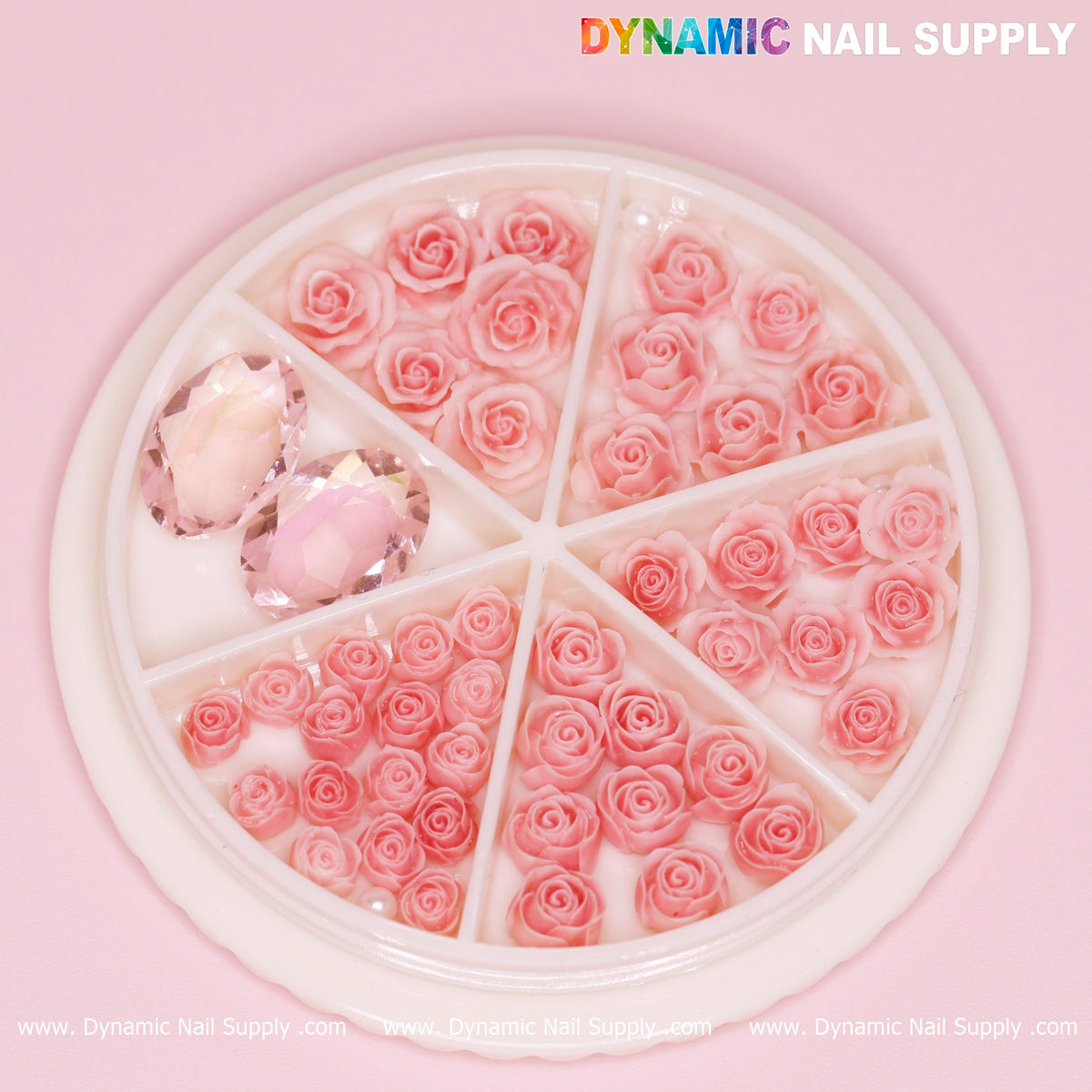 40 pcs Pink Rose Charm and rhinestones pearl for Nails Art Design ...