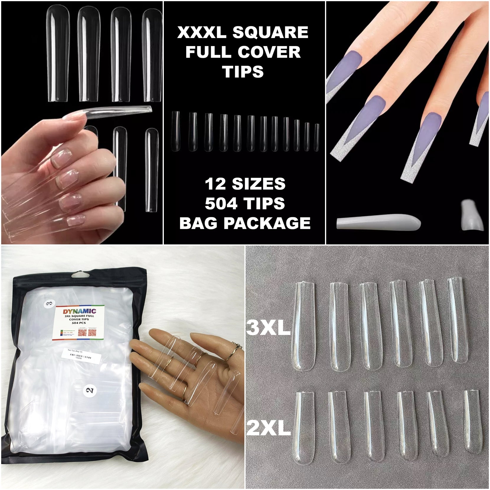 XXXL Square Full-cover Tips - 3XL Soft gel press on square tip (504 pc ...