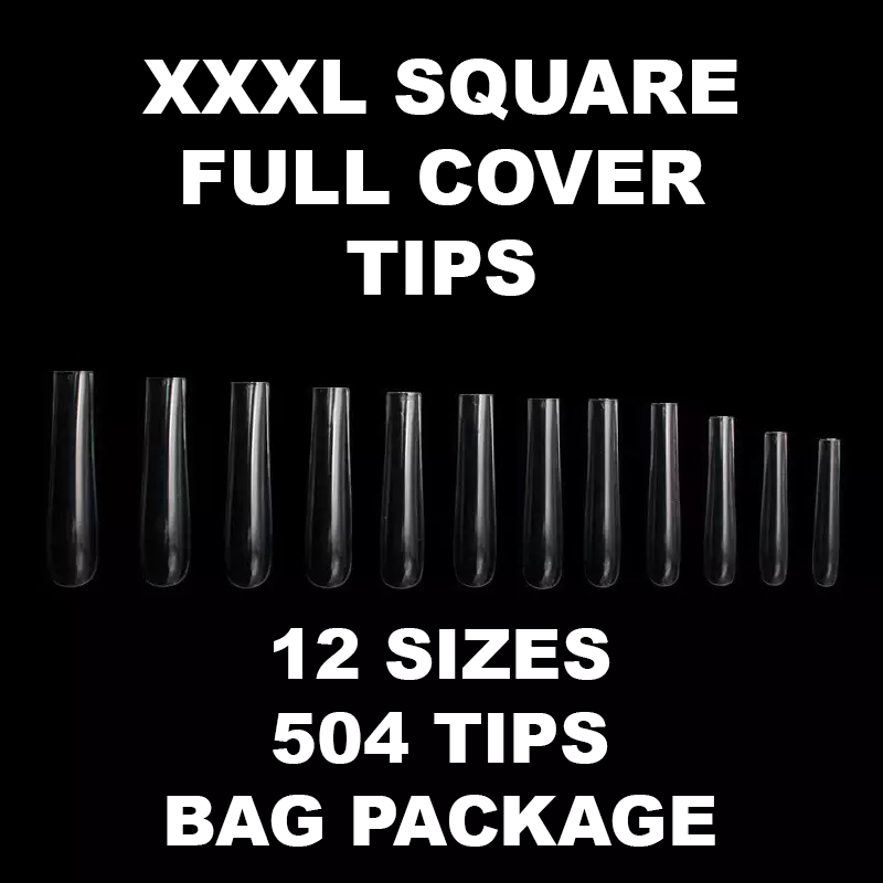 XXXL Square Full-cover Tips - 3XL Soft gel press on square tip (504 pc ...